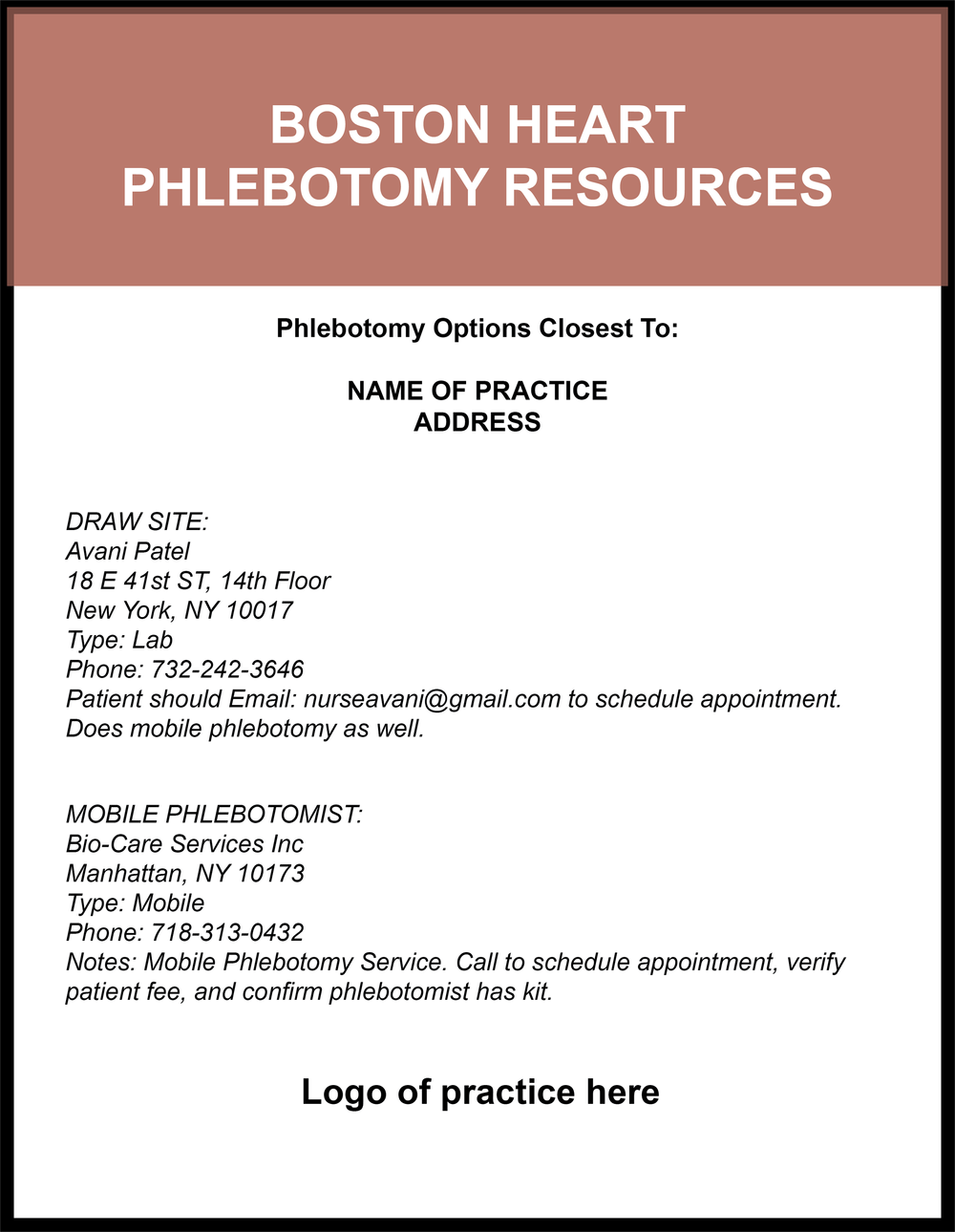Kits & Phlebotomists – Boston Heart